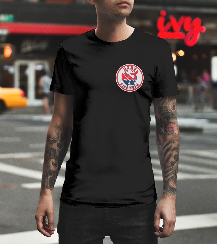 BABY FING WHALE Red Blue Whale Emblem T-Shirt