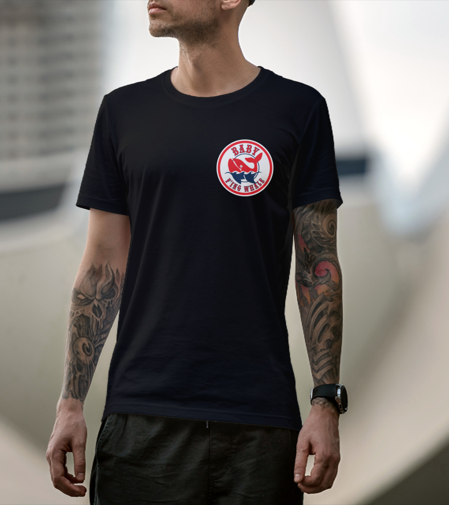 BABY FING WHALE Red Blue Whale Emblem T-Shirt