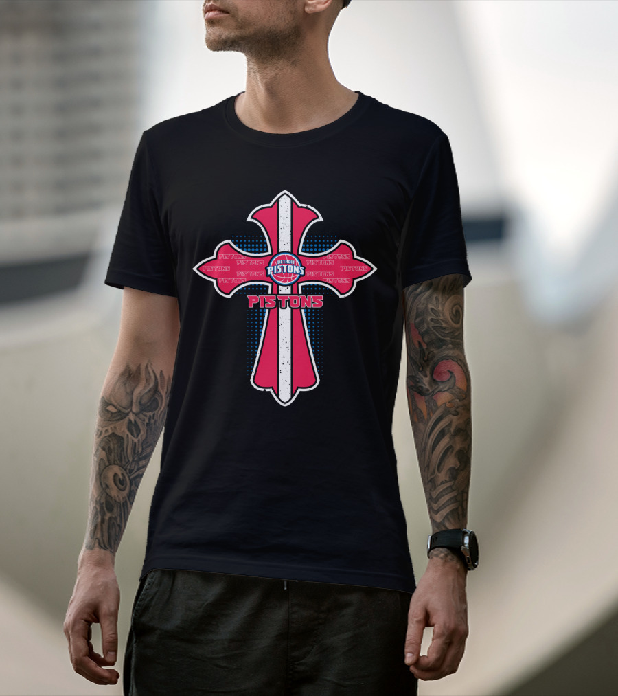Detroit Pistons Cross Theme For Jesus And Basketball Fans T-Shirt