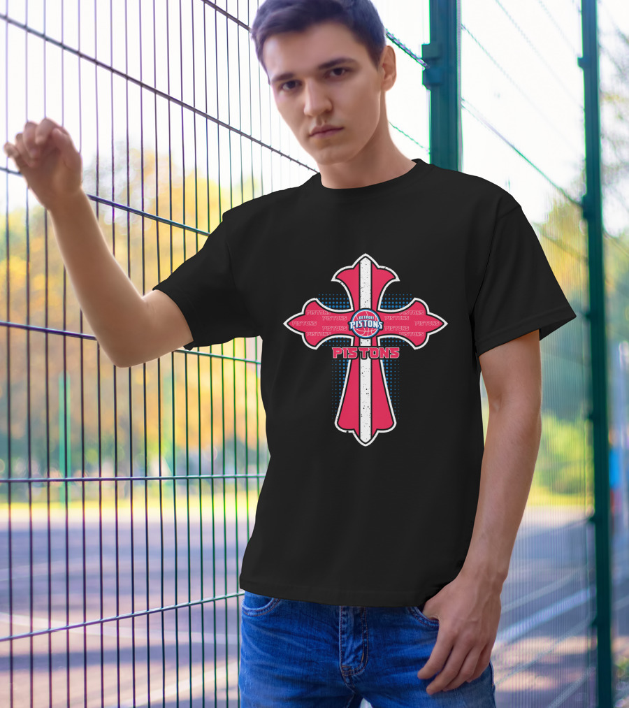 Detroit Pistons Cross Theme For Jesus And Basketball Fans T-Shirt