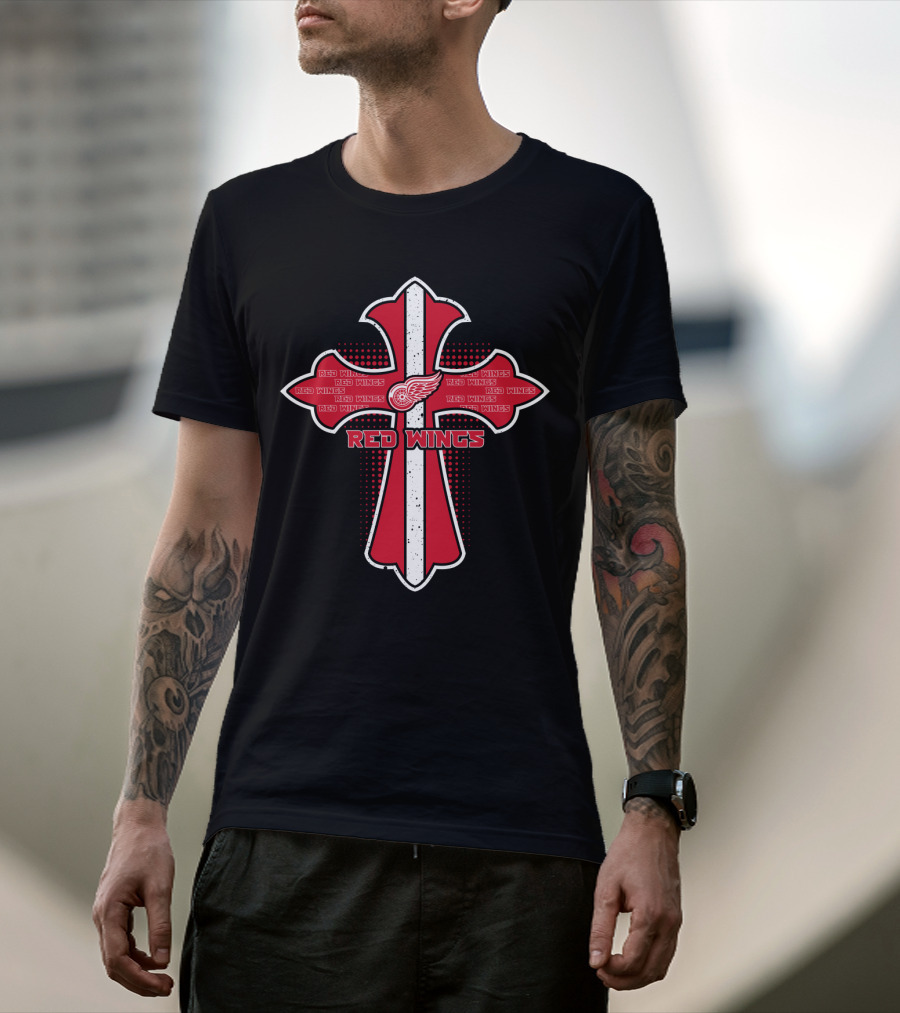 Red Wings Cross For Jesus And Detroit Fans T-Shirt