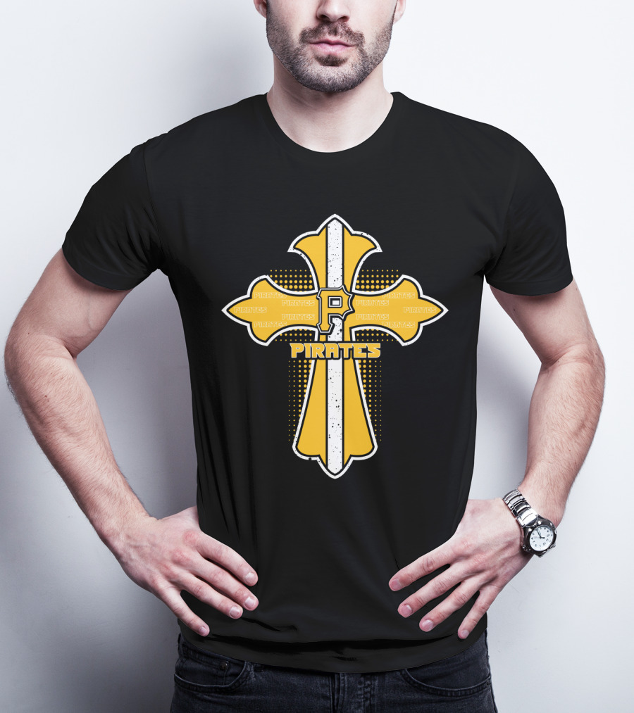 Cross With Pittsburgh Pirates Logo And Text Highlighting Faith And Fandom T-Shirt