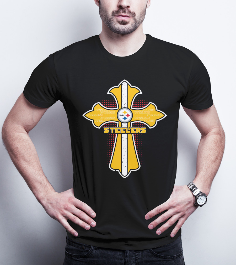 Steelers Fans Cross Featuring Pittsburgh Team Logo And Jesus Theme T-Shirt