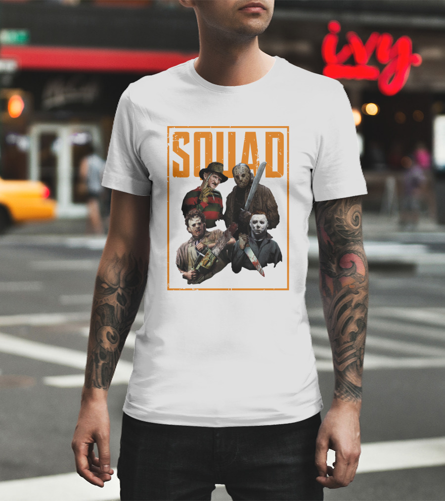 Squad Featuring Iconic Horror Characters In T-Shirt