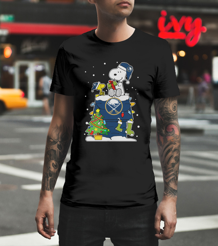 Buffalo Sabres Christmas Snoopy Woodstock Tree T-Shirt