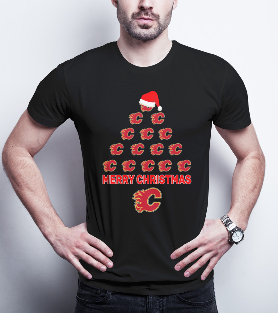 Merry Christmas Calgary Flames Logo Christmas Tree T-Shirt
