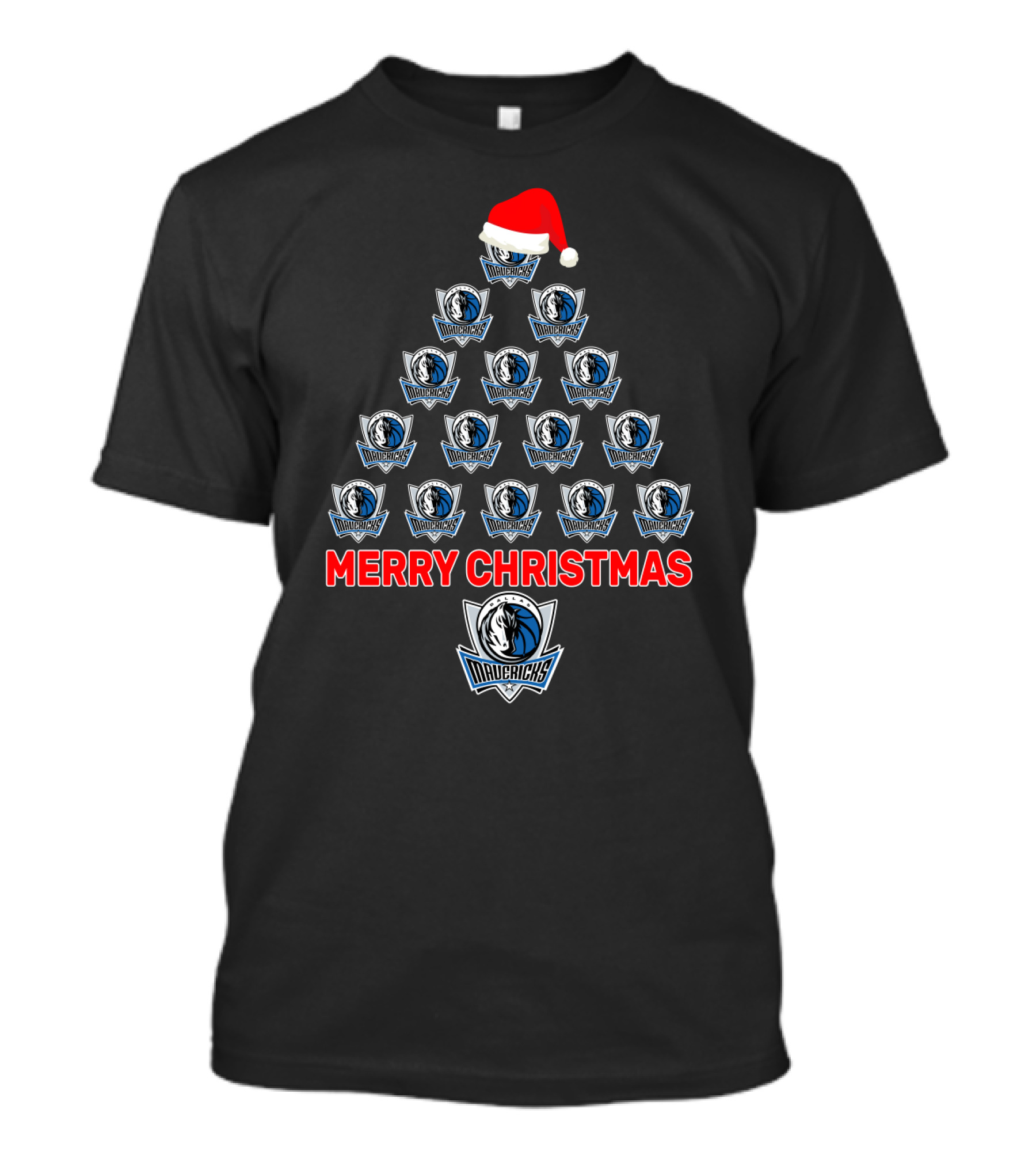 Merry Christmas Dallas Mavericks Logo Tree With Santa Hat T-Shirt