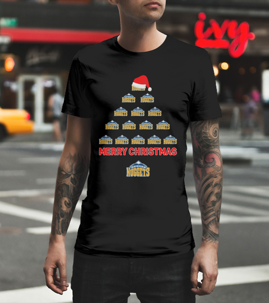 Merry Christmas Denver Nuggets Santa Hat Tree T-Shirt