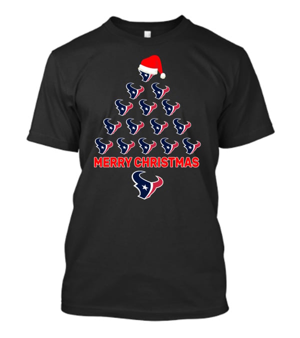 Merry Christmas Tree For Houston Texans Fans With Santa Hat T-Shirt