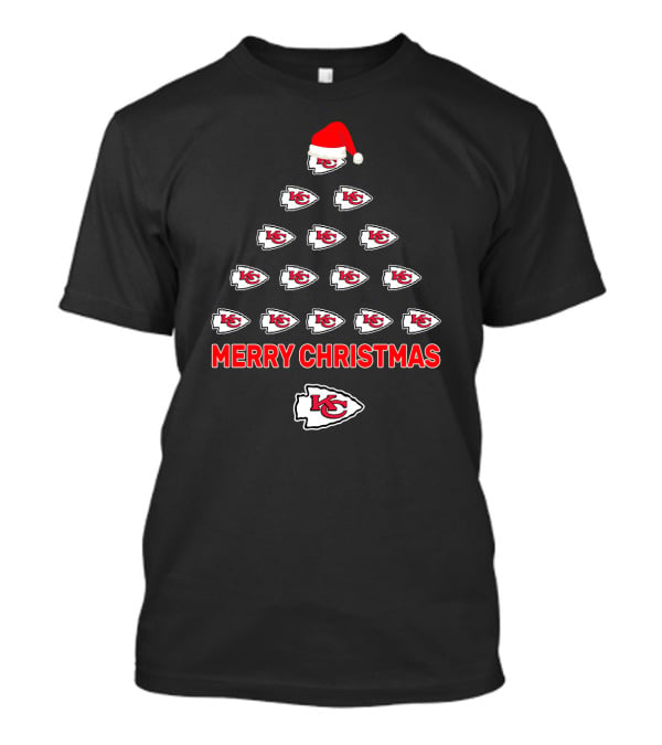 Merry Christmas Kansas City Chiefs Logo Tree With Santa Hat T-Shirt