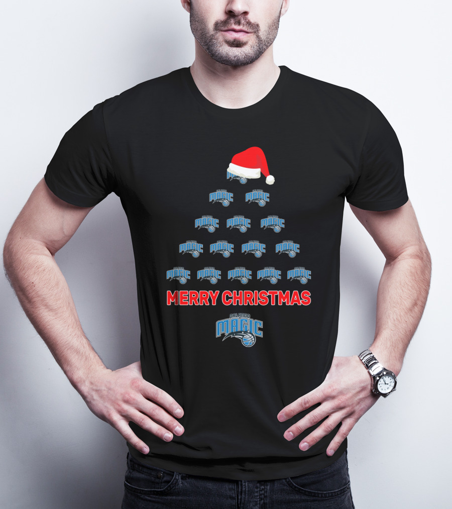 Merry Christmas Orlando Magic Tree Santa Hat T-Shirt