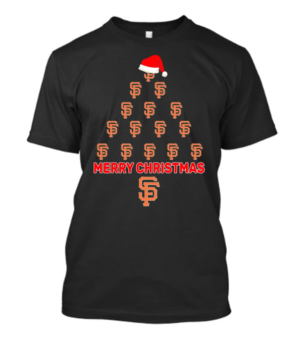 Merry Christmas San Francisco Giants Logo Tree With Santa Hat T-Shirt