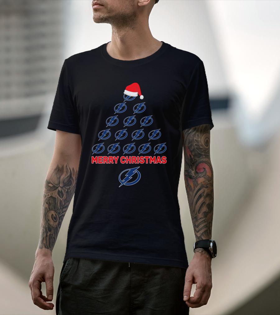 Merry Christmas Tampa Bay Lightning Santa Hat Tree T-Shirt
