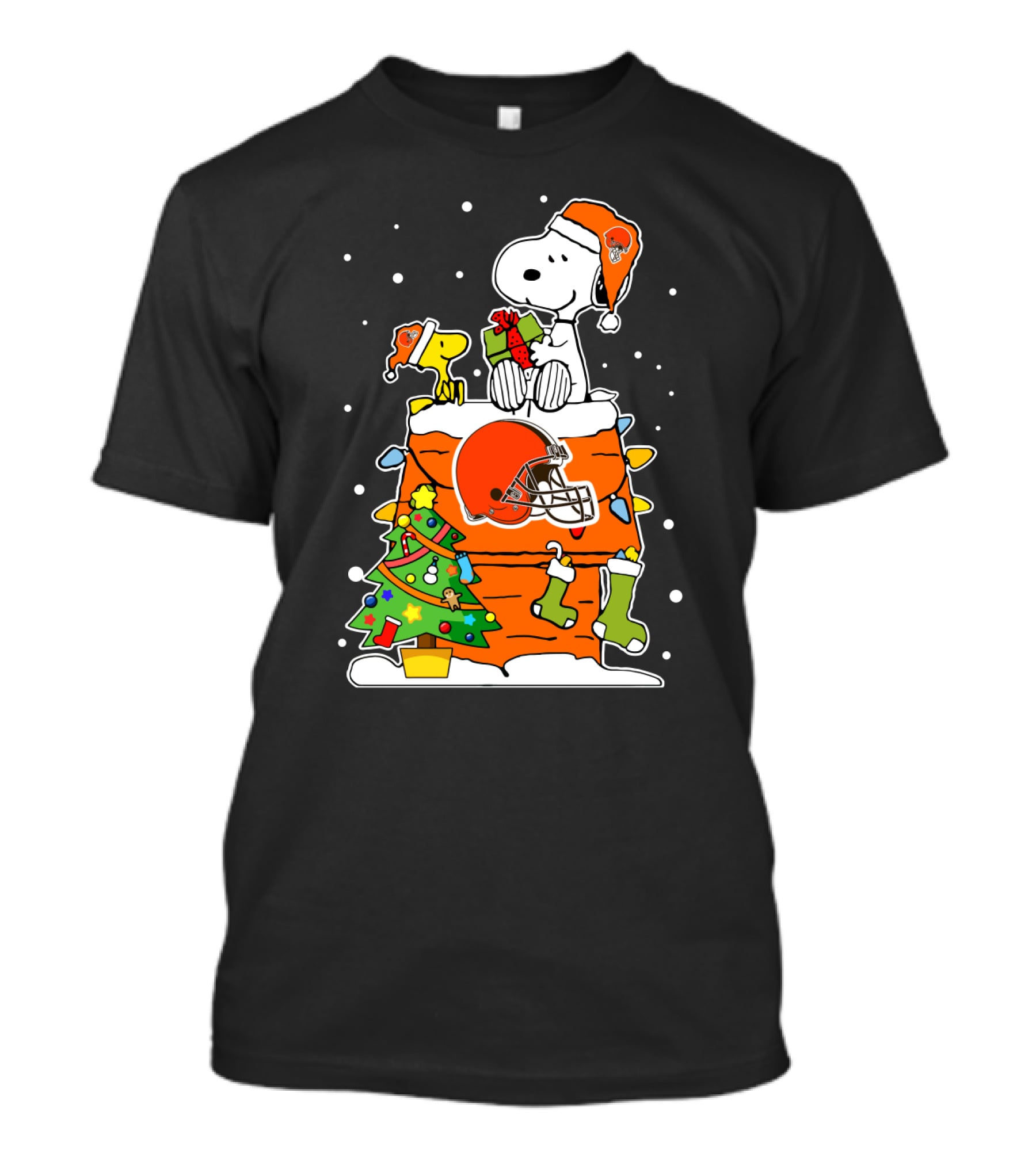 Cleveland Browns Snoopy Christmas Stockings And Tree T-Shirt