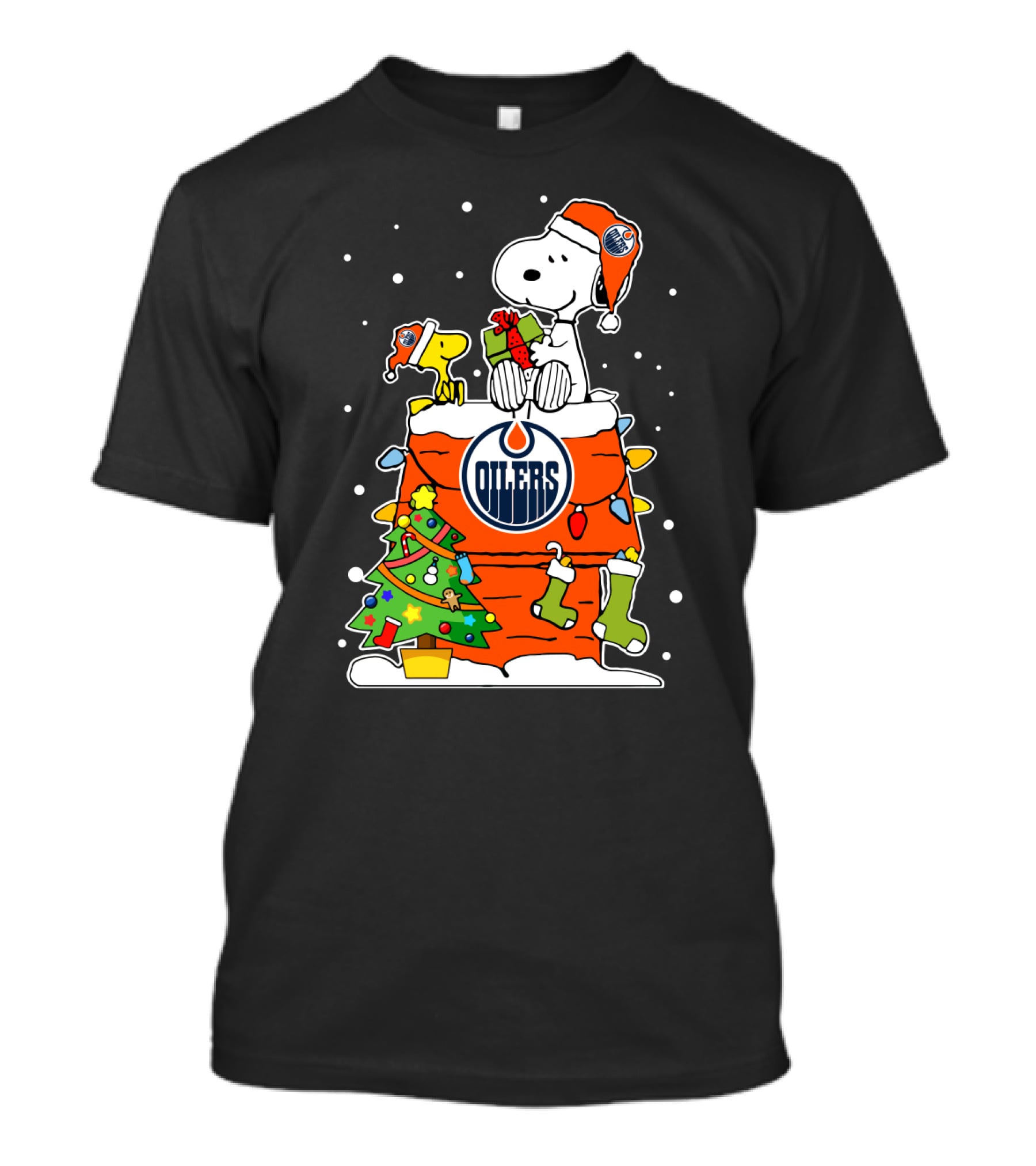Edmonton Oilers Snoopy Christmas Scene T-Shirt