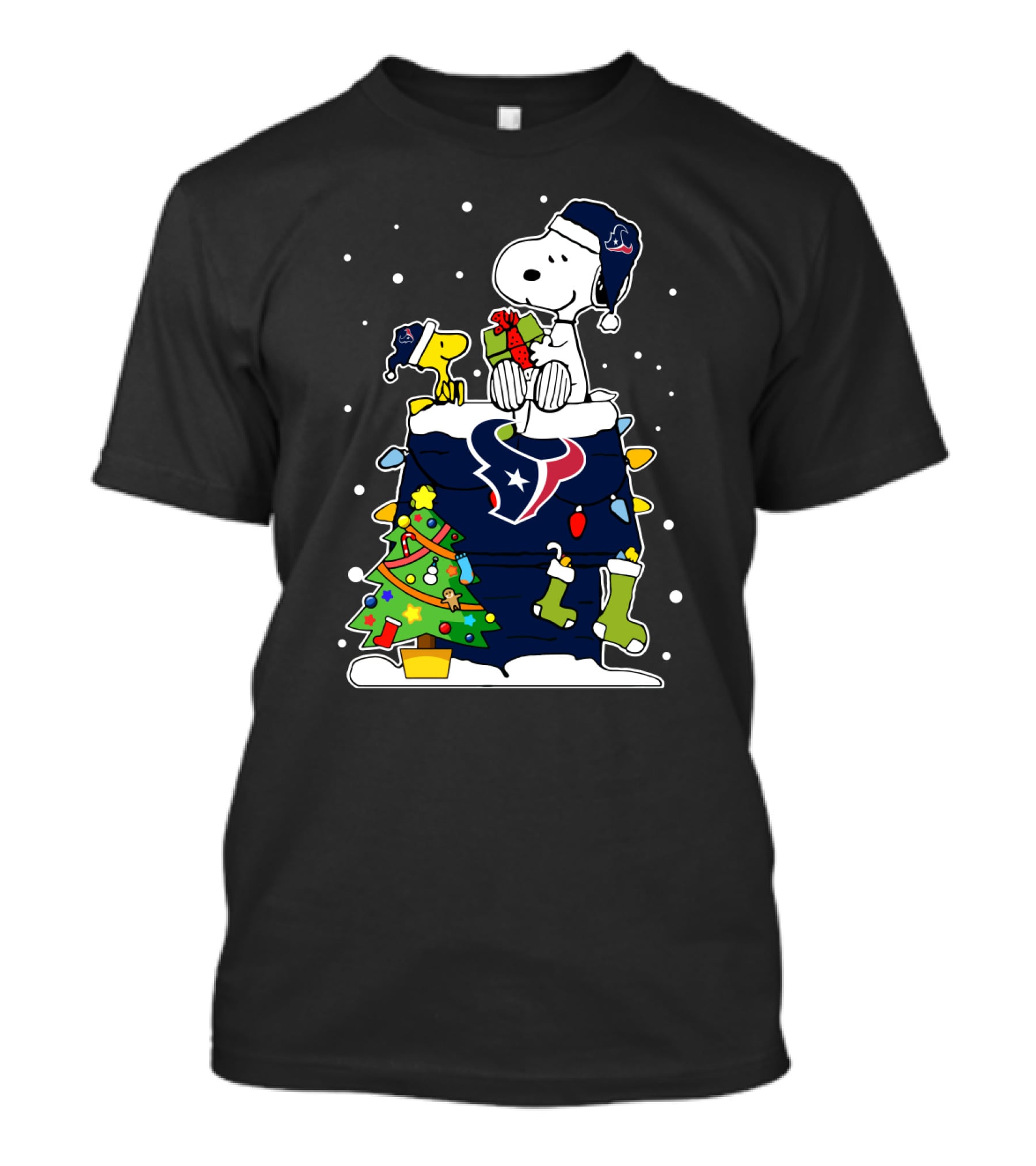 Houston Texans Christmas Snoopy And Woodstock Holiday Football T-Shirt