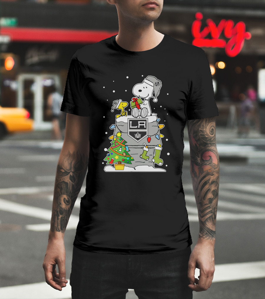 Los Angeles Kings Snoopy Christmas Lights Tree T-Shirt