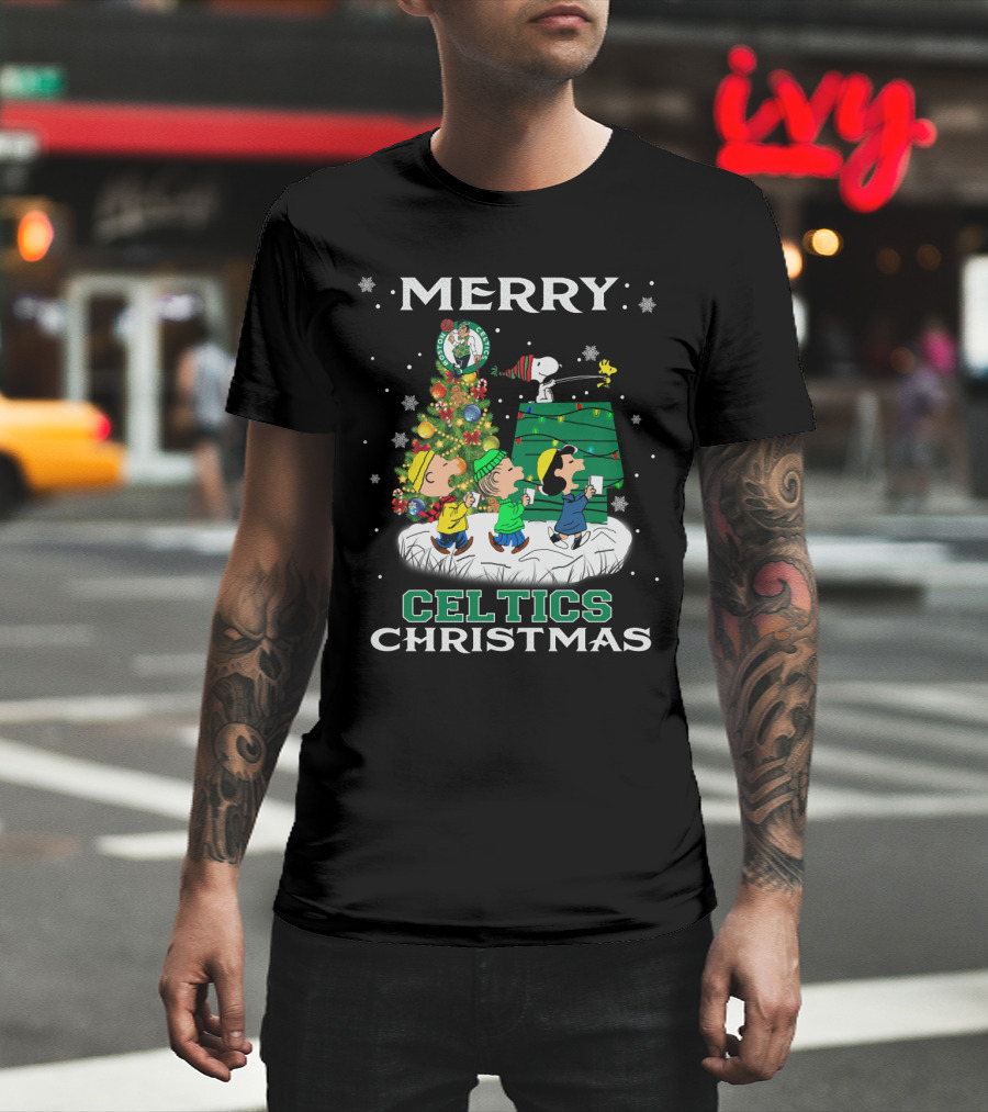 Merry Celtics Christmas Boston Snoopy Tree Fans T-Shirt