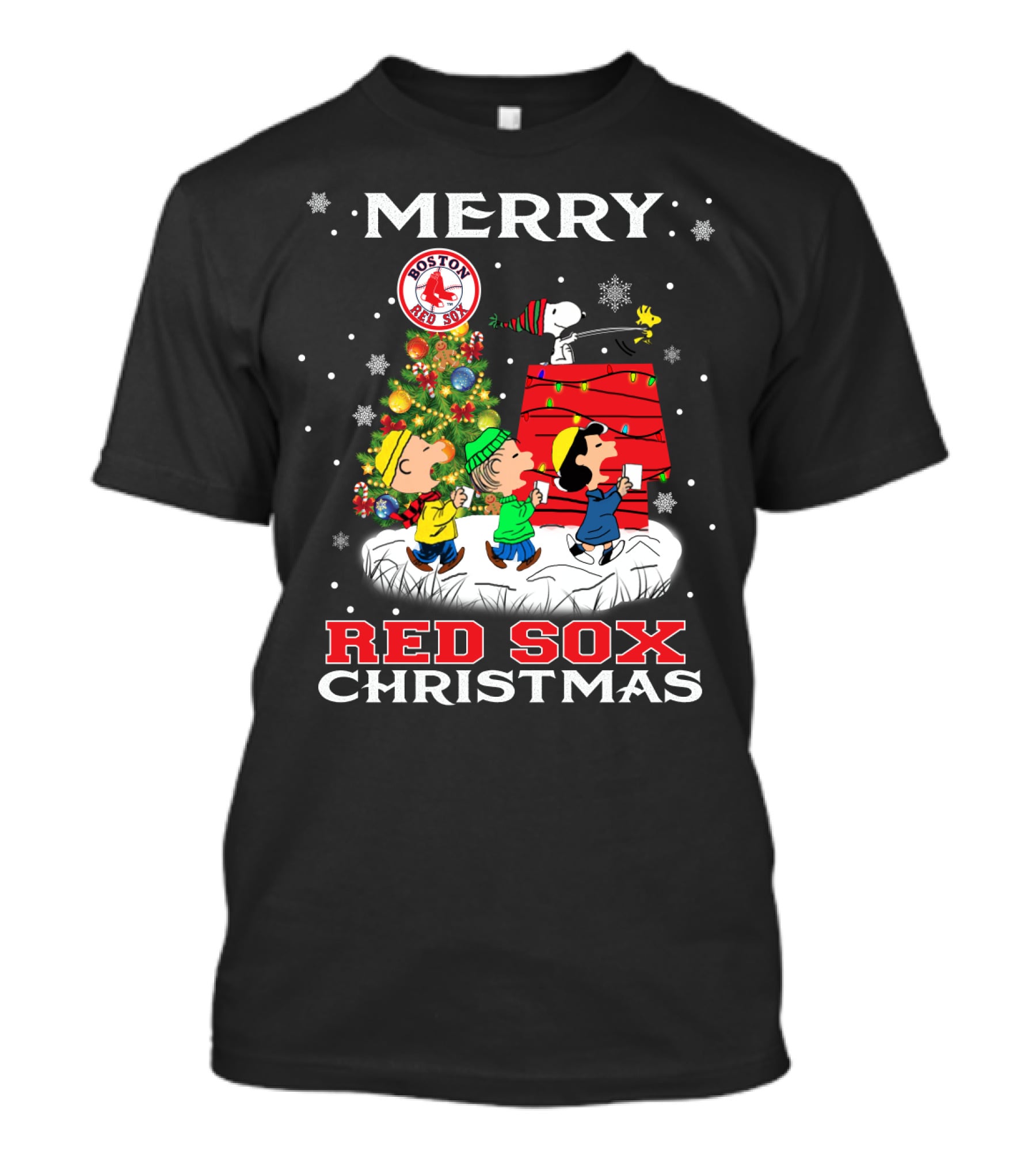 Merry Boston Red Sox Christmas Snoopy Fans Peanuts Holiday Celebration T-Shirt