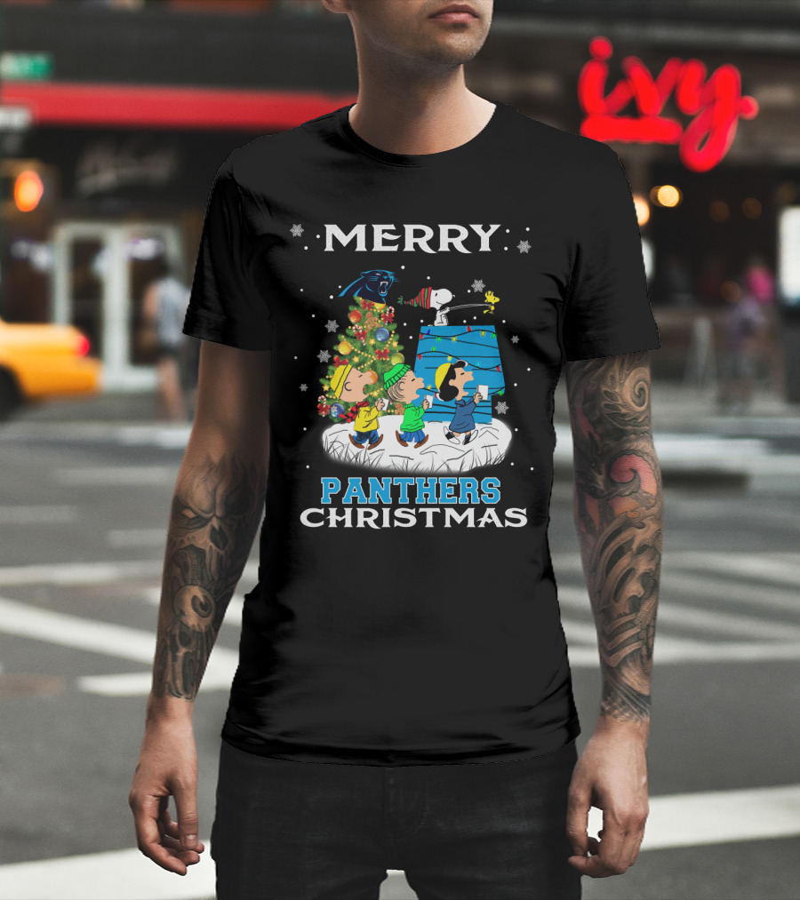 Merry Panther Christmas Carolina Panthers Snoopy Fans T-Shirt