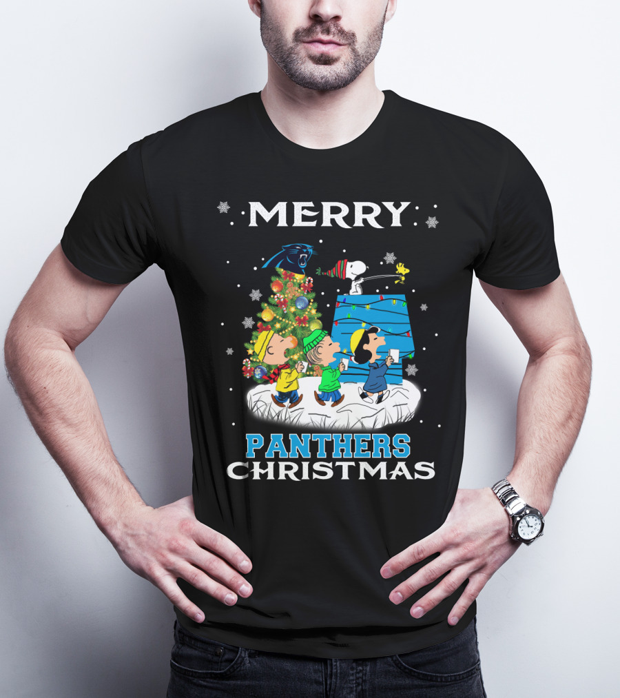 Merry Panther Christmas Carolina Panthers Snoopy Fans T-Shirt