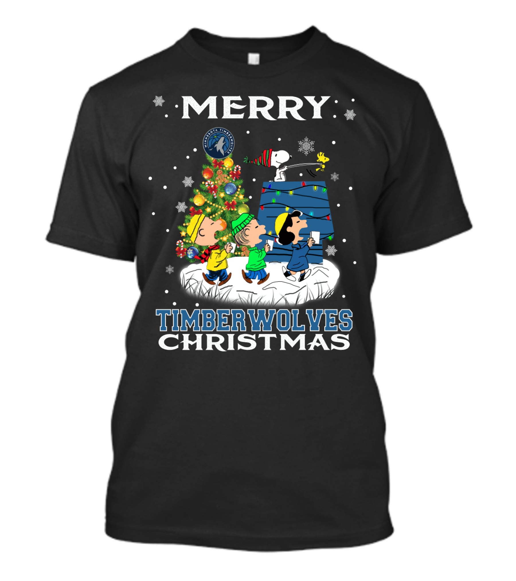 Merry Minnesota Timberwolves Christmas Snoopy And Friends Caroling T-Shirt