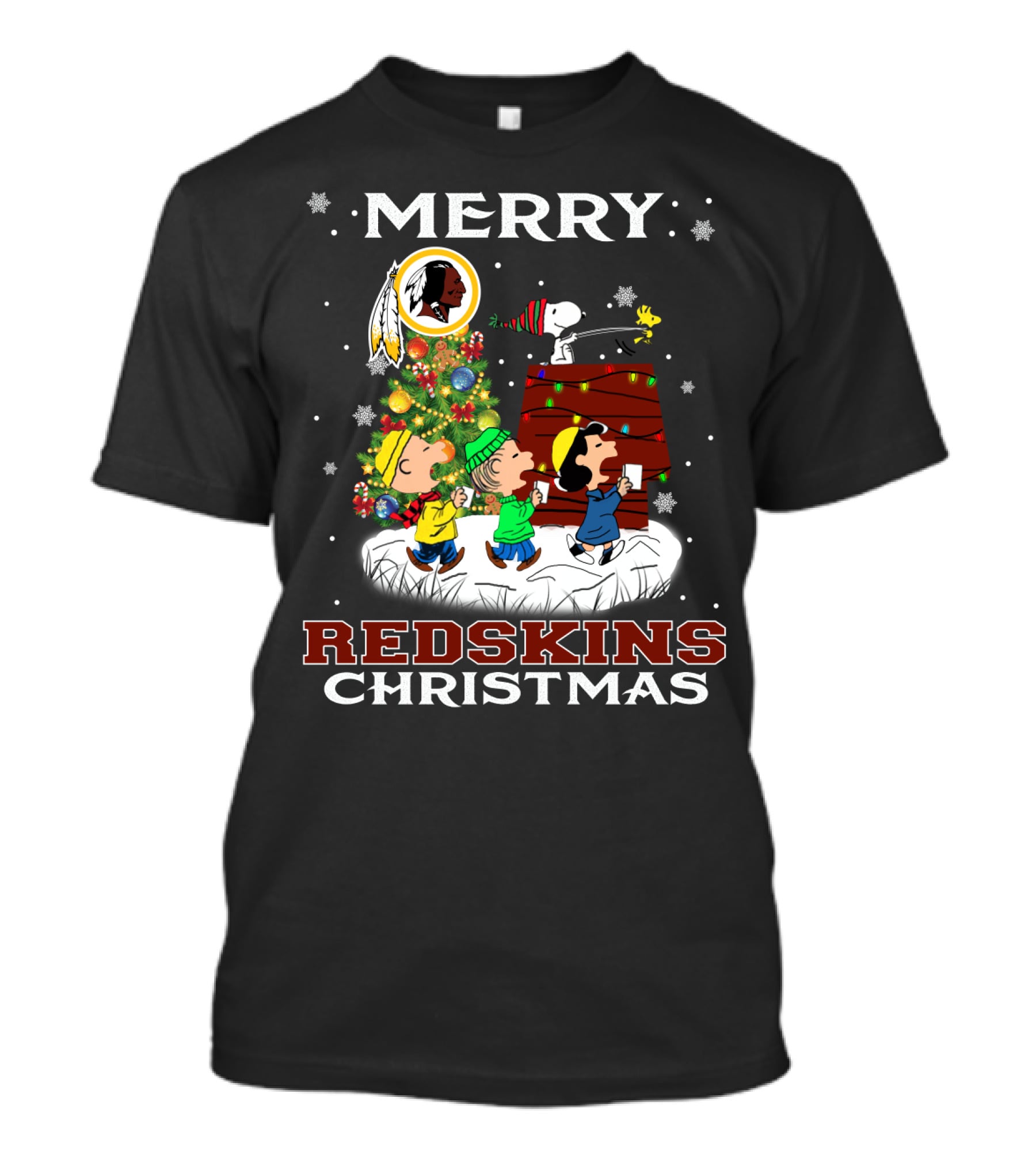 Merry Redskins Christmas Snoopy Peanuts Holiday Celebration T-Shirt
