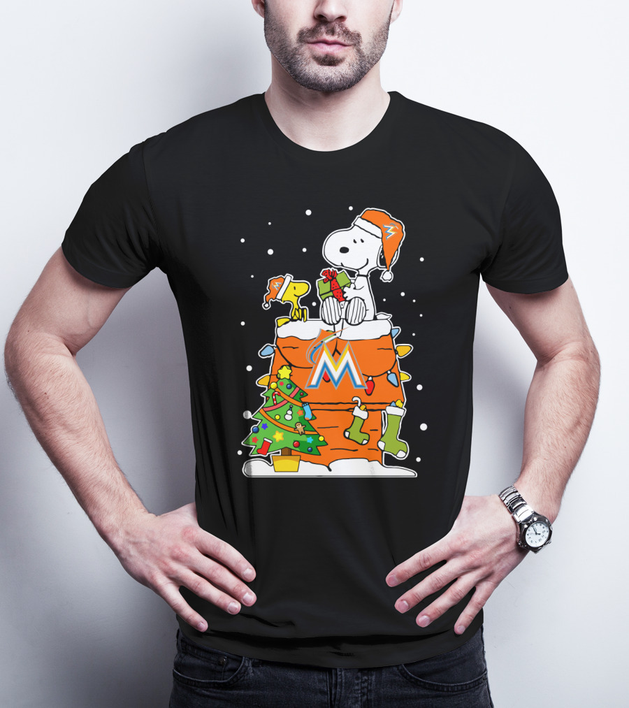 Miami Marlins Snoopy Christmas Peanuts Charlie Brown Winter Holiday T-Shirt