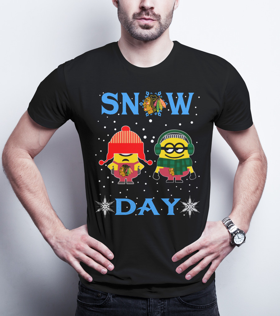 Snow Day Chicago Blackhawks Minion Characters T-Shirt