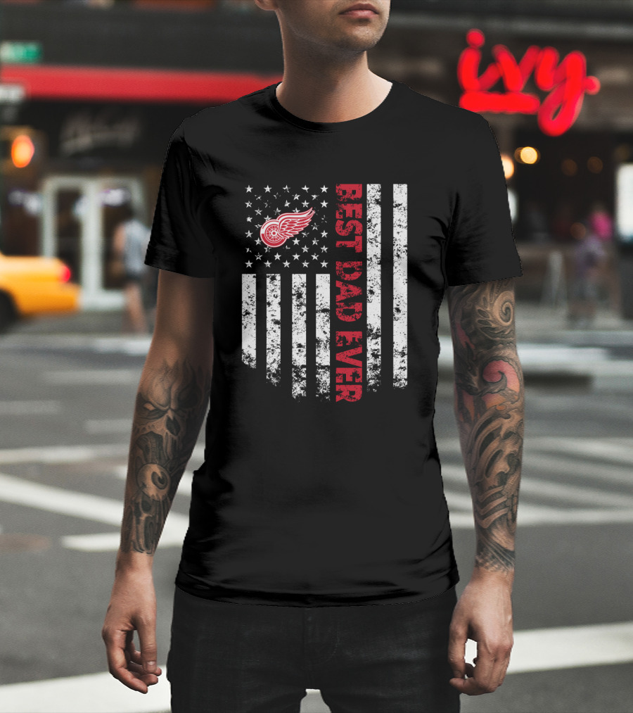 Best Detroit Red Wings Dad Ever American Flag Style T-Shirt