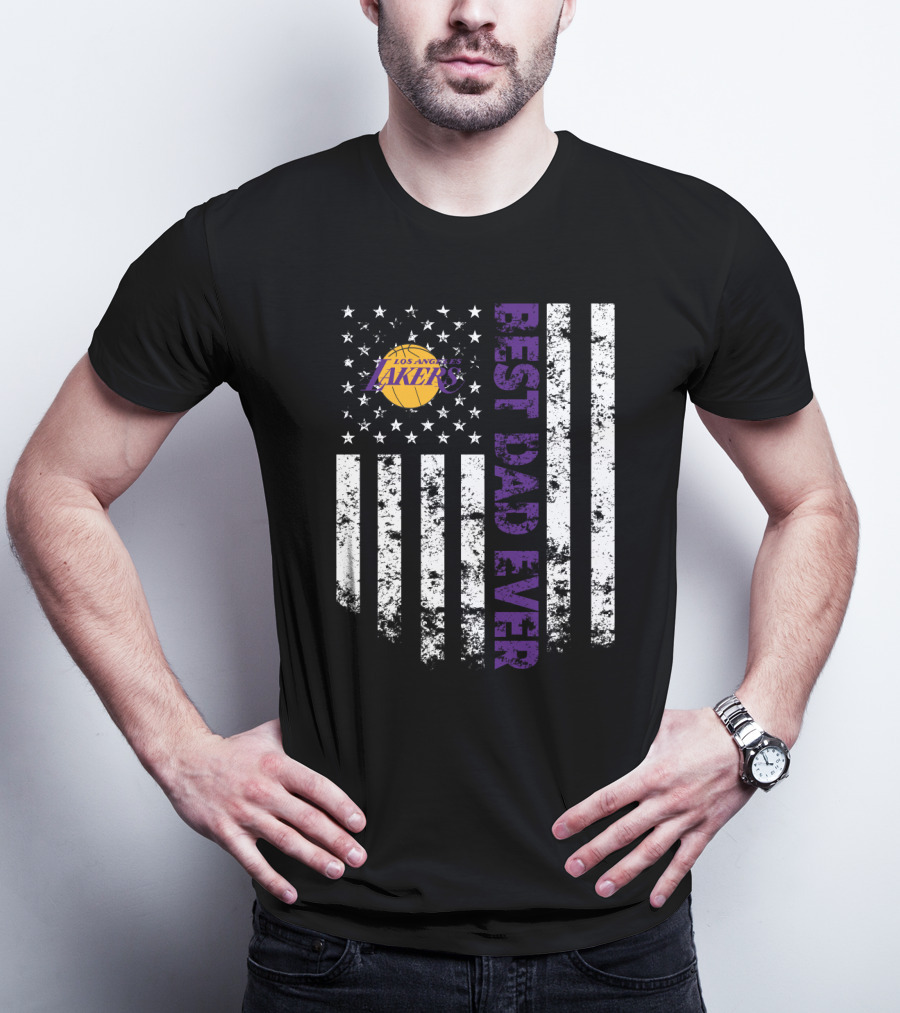 Los Angeles Lakers Best Dad Ever American Flag T-Shirt