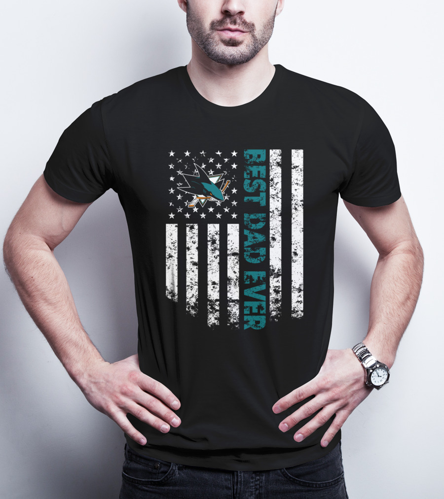 San Jose Sharks Best Dad Ever Patriotic Flag Style T-Shirt
