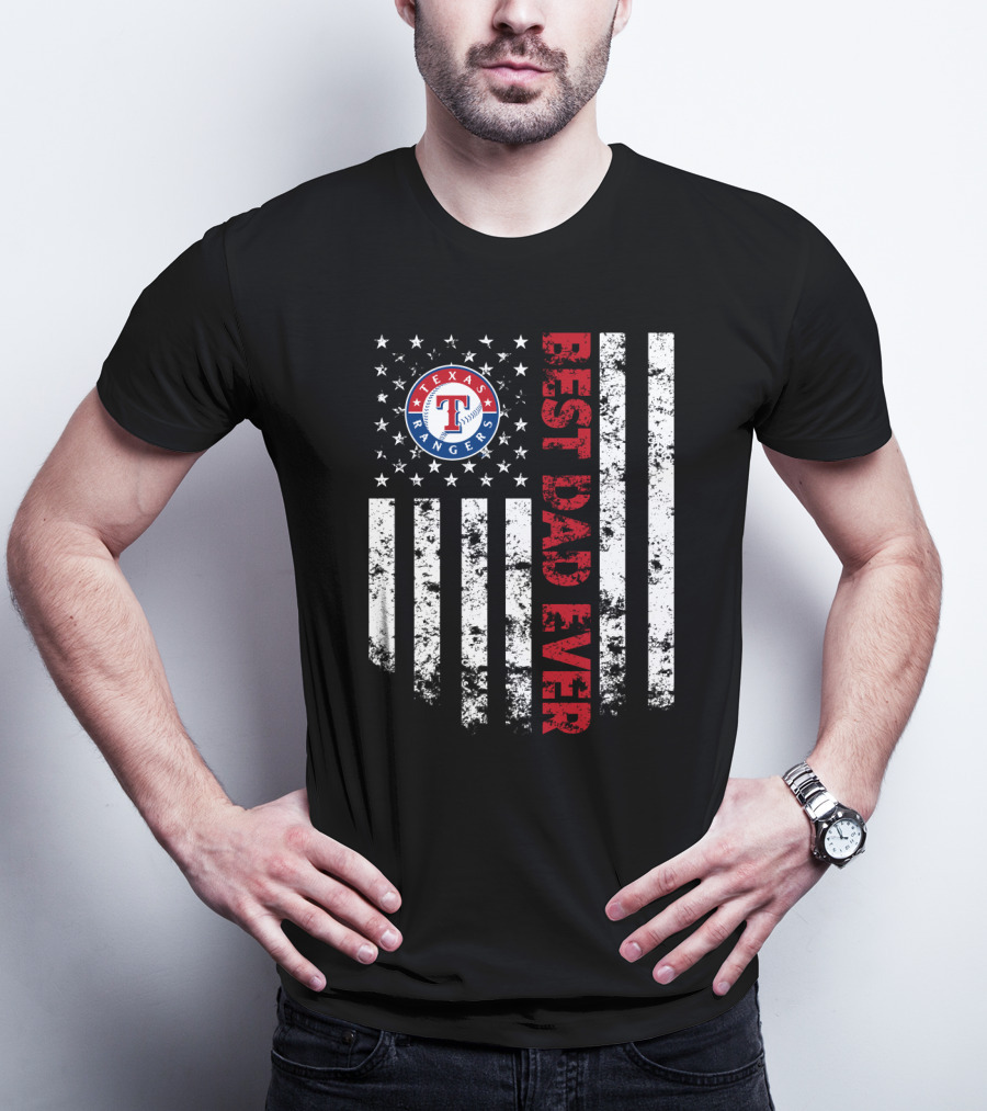 Texas Rangers Best Dad Ever American Flag T-Shirt