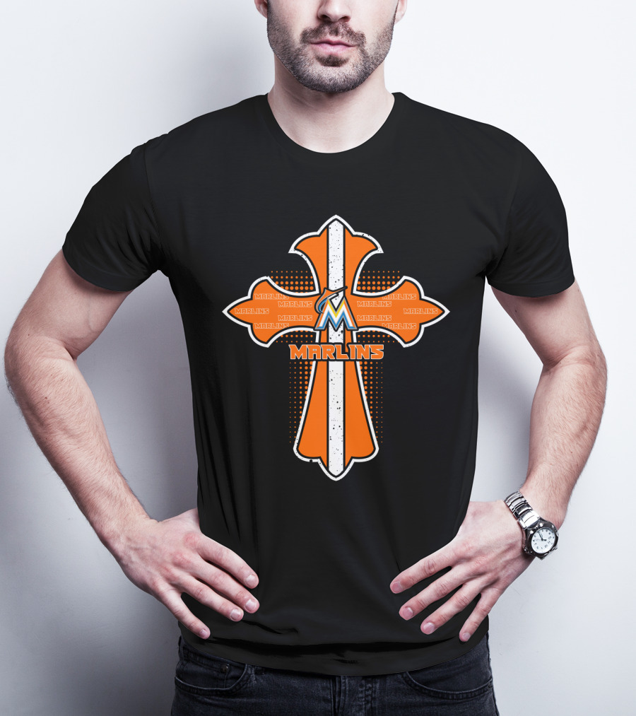 Marlins Cross Design For Jesus Fans And Miami Marlins Enthusiasts T-Shirt