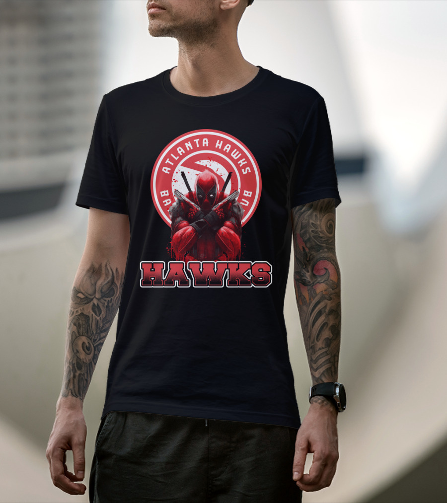 Atlanta Hawks Deadpool Logo Crossover Fan T-Shirt