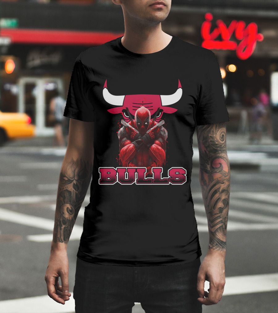Chicago Bulls Deadpool Collaboration Bulls Logo Crossover T-Shirt