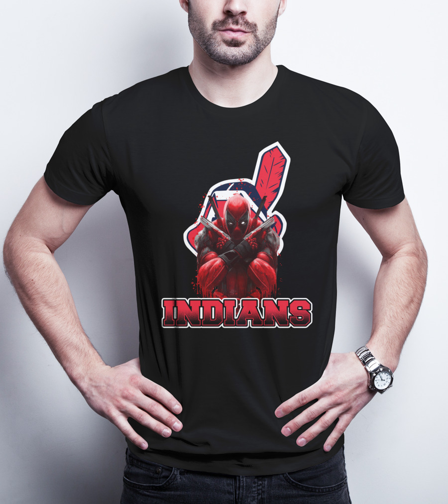 Indians Deadpool Crossover With Baseball Feather T-Shirt