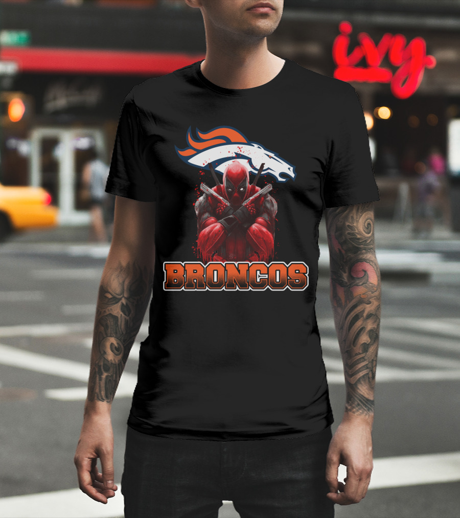 Denver Broncos And Deadpool Crossover Fans Iconic Mashup T-Shirt