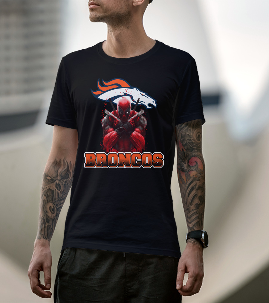 Denver Broncos And Deadpool Crossover Fans Iconic Mashup T-Shirt