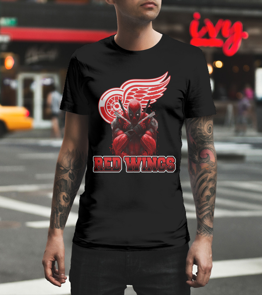 Detroit Red Wings Deadpool Fan Collaboration Crossover T-Shirt
