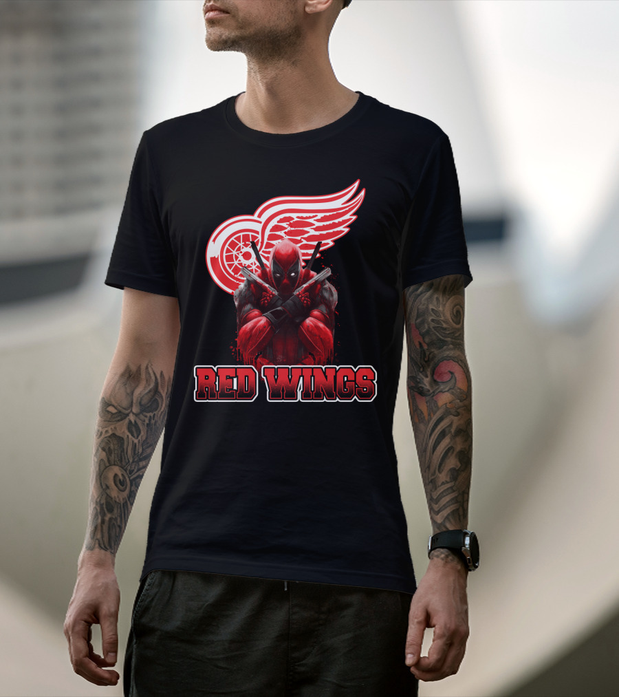 Detroit Red Wings Deadpool Fan Collaboration Crossover T-Shirt