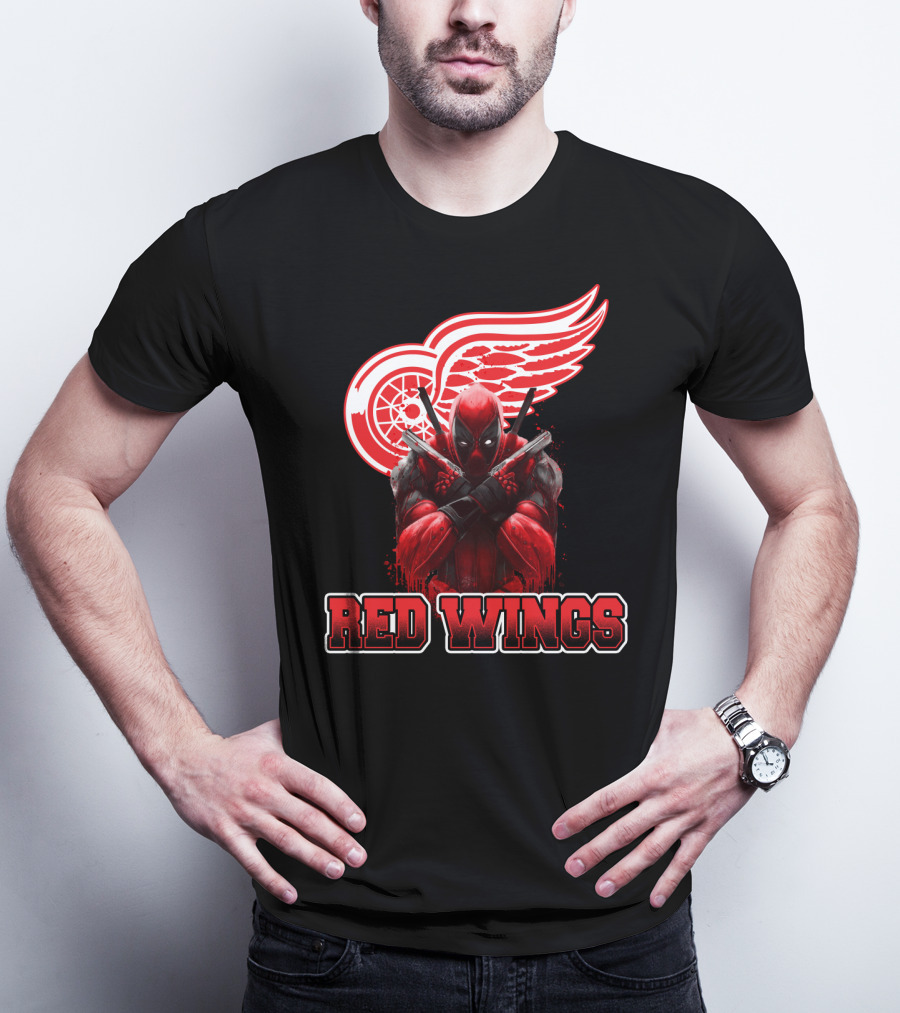 Detroit Red Wings Deadpool Fan Collaboration Crossover T-Shirt