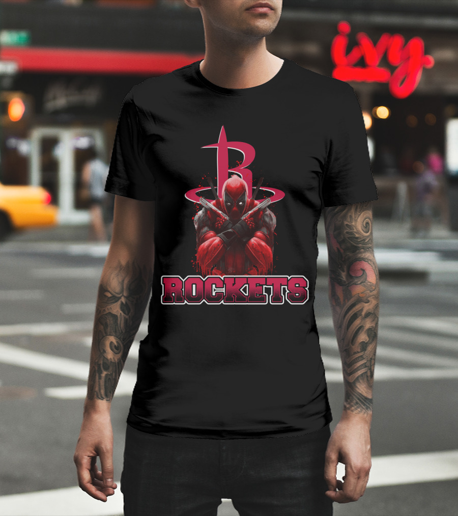 Deadpool Crossed Arms With Houston Rockets Logo Fan T-Shirt
