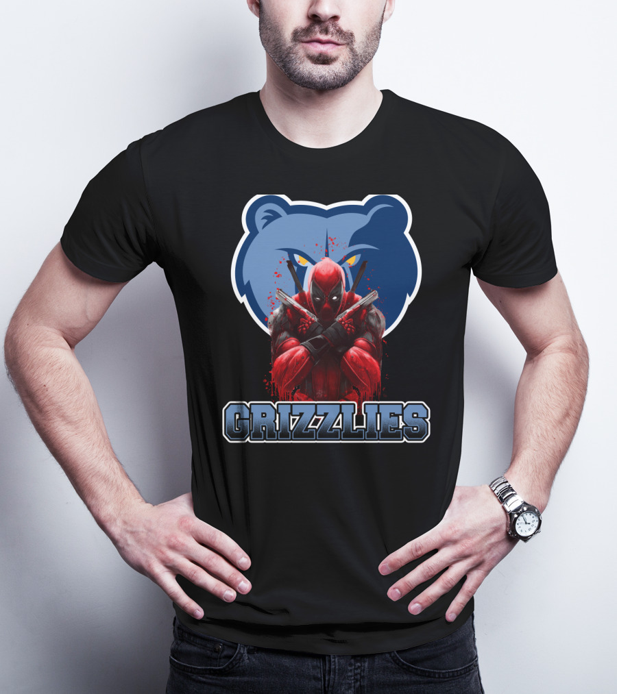 Grizzlies Deadpool Crossover Fans Tee Memphis Grizzlies Logo Mashup T-Shirt