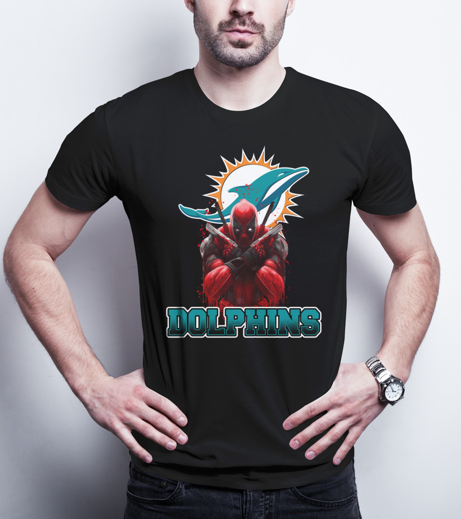 Miami Dolphins Logo And Deadpool Crossover Fans T-Shirt