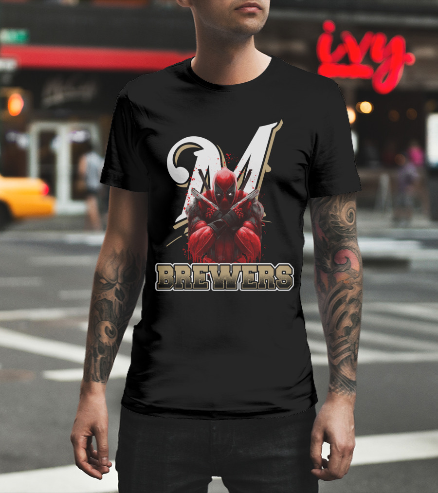 Milwaukee Brewers Deadpool Crossed Arms T-Shirt