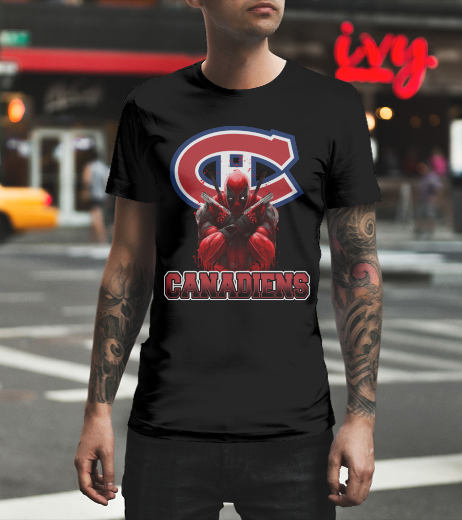 Montreal Canadiens Enthusiasts With Deadpool Fandom Crossover T-Shirt