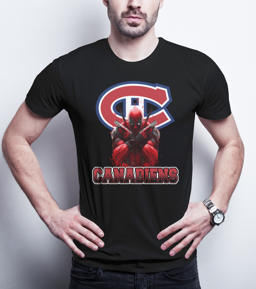 Montreal Canadiens Enthusiasts With Deadpool Fandom Crossover T-Shirt