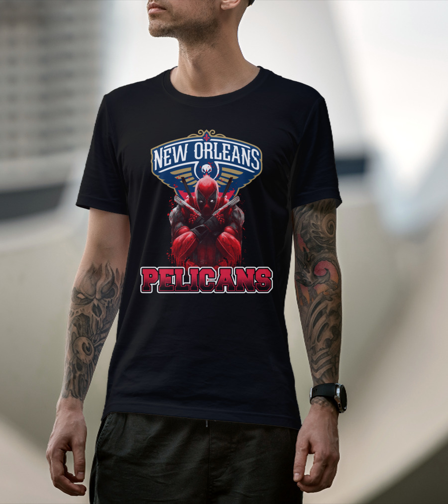 New Orleans Pelicans Deadpool Crossover Fans NBA Marvel Collaboration T-Shirt