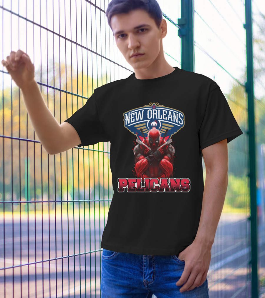 New Orleans Pelicans Deadpool Crossover Fans NBA Marvel Collaboration T-Shirt